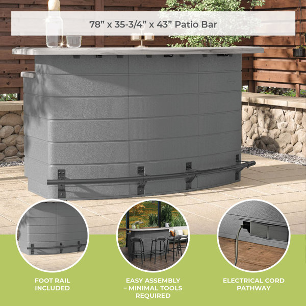 Suncast Backyard Oasis Water Resistant Entertainment Bar with Pull-Out Drawers and Shelving ...